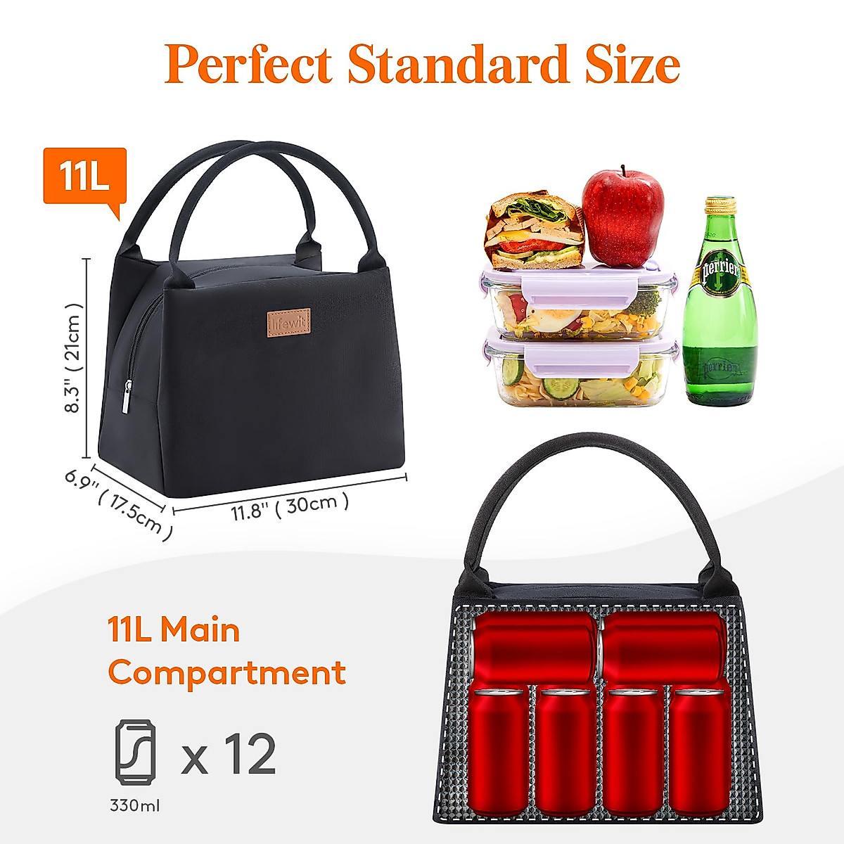 Lifewit Reusable Lunch Bag Large, Insulated Tote Lunch Box for Women Men for Meal Prep, Work, Travel, Black