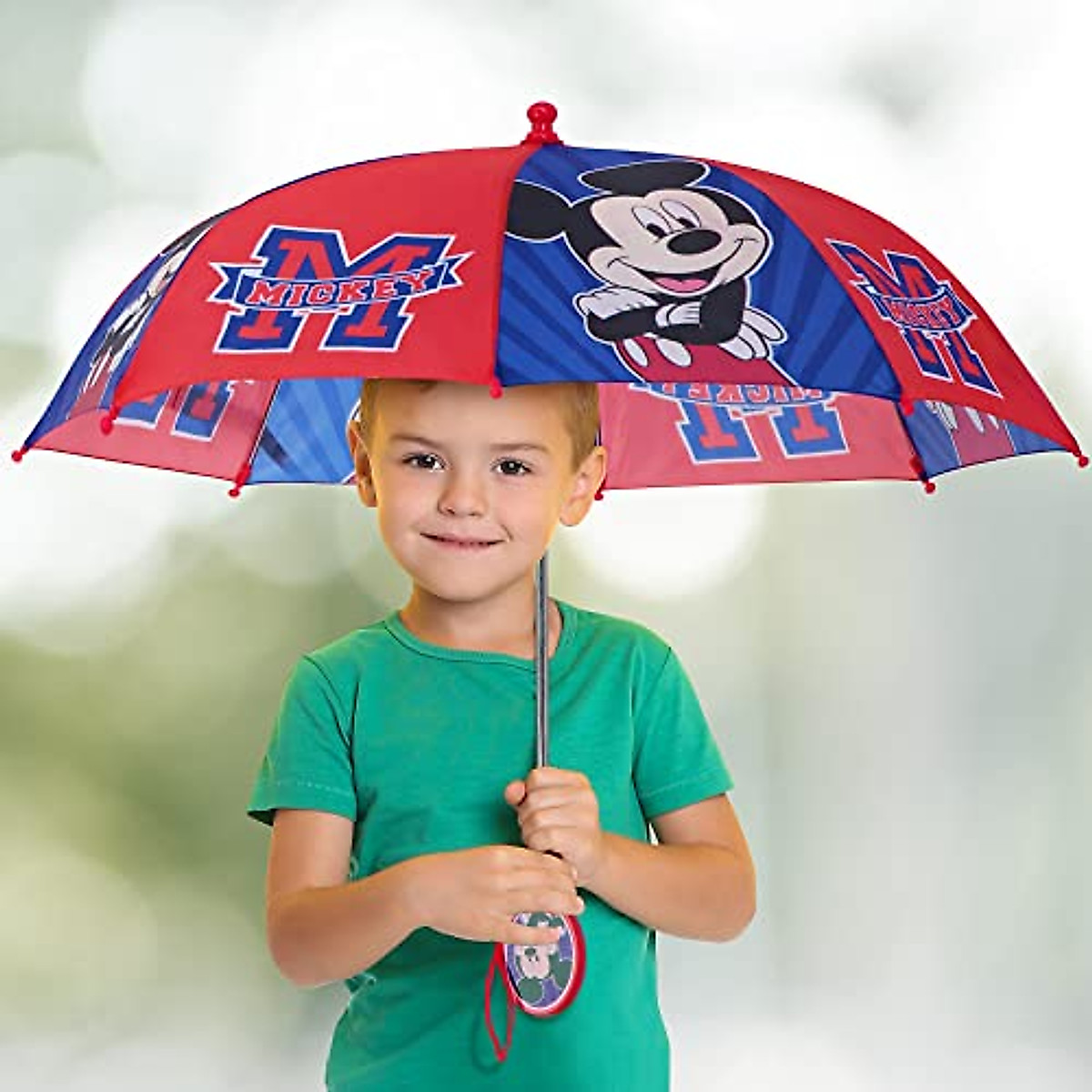 Disney Little Kids Umbrella, Lightning McQueen and Mickey Mouse Rain Wear for Boys Ages, Red/Blue, Age 3-6