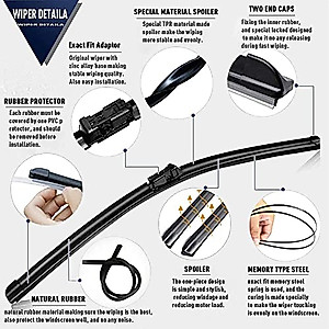 3 wipers Factory Replacement For Toyota Prius 2016-2020 Original Equipment Replacement Windshield Wiper Blades Set - 28"/16"/16" Top Lock (Not for J Hook Adapter)