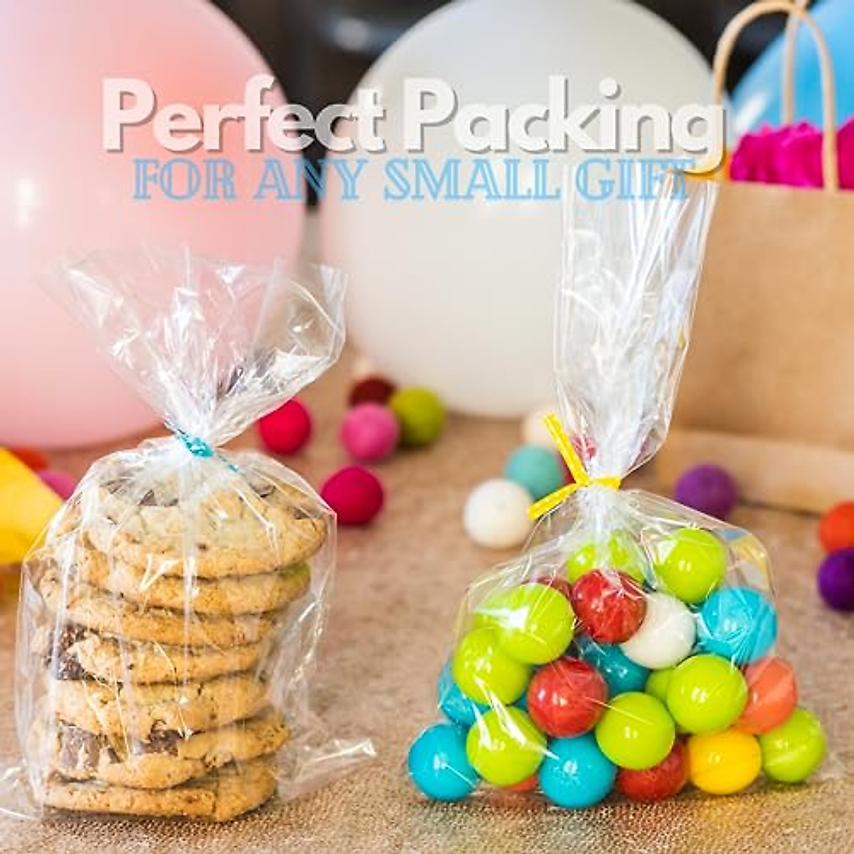 100 Pcs Clear Plastic Cellophane Bags Goodie Bags [6x10] - Party Favor Bags | 4" Twist Ties | Cookie Bags | Candy Bags | Clear Gift Bags | Treat Bags with Ties | Cellophane Treat Bags
