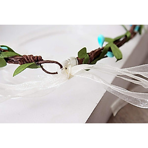 YnimioAOX Handmade Adjustable Flower Wreath Headband Halo Floral Crown Garland Headpiece,B21-Light blue/white