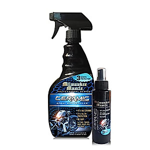 MILWAUKEE MUSCLE Ceramic Motorcycle Bike Wax Spray - 22 Fl Oz & 4 Fl Oz Travel Wax - 4X The Ceramic Coating - Detail Spray Wax - Advanced Hydrophobic Spray for Shine and Protection