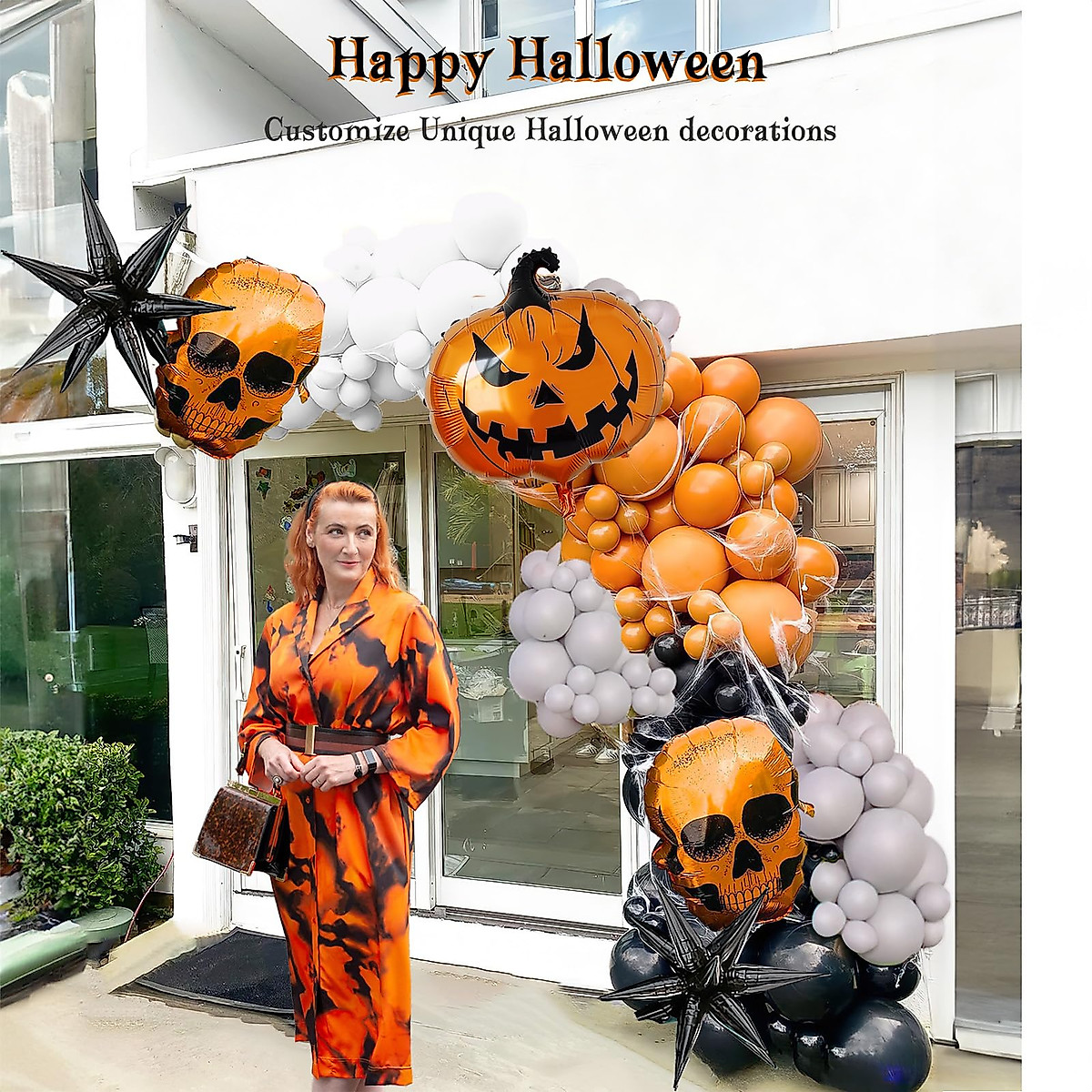 Fall Halloween Balloon Garland Kit 122Pcs Orange Sand White Black Grey with Skull Pumpkin monster Star mylar foil Balloons Arch Party Decoration for Birthday Party and Baby Shower
