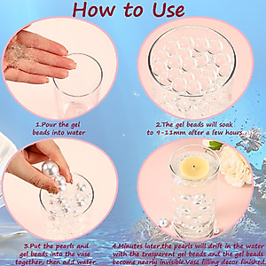 Sureio 6400 Pieces No Hole Pearls for Centerpieces Vase Filler Beads Clear Water Gel Polished Pearls for Home Candle Wedding Birthday Party Table Decor 8/14/20 mm (White)