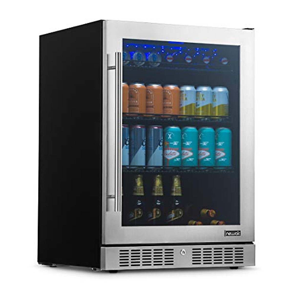 NewAir Large Beverage Refrigerator Cooler with 224 Can Capacity - Mini Bar Beer Fridge with LED Lights - Adjustable/Removable Shelves And Bottom Key Lock - Cools to 37F - Stainless Steel