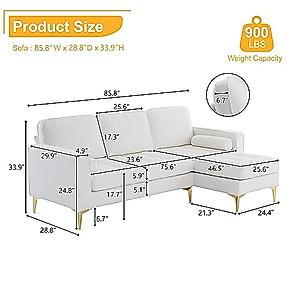 BeiXuan Modern Convertible Modular Sectional Sofa with Ottomans，Upholstery，3-Seat L Shaped Couch Sofa Bed for Living Room/Bedroom/Office/Apartment/Small Space，Boucle Yarn, Beige