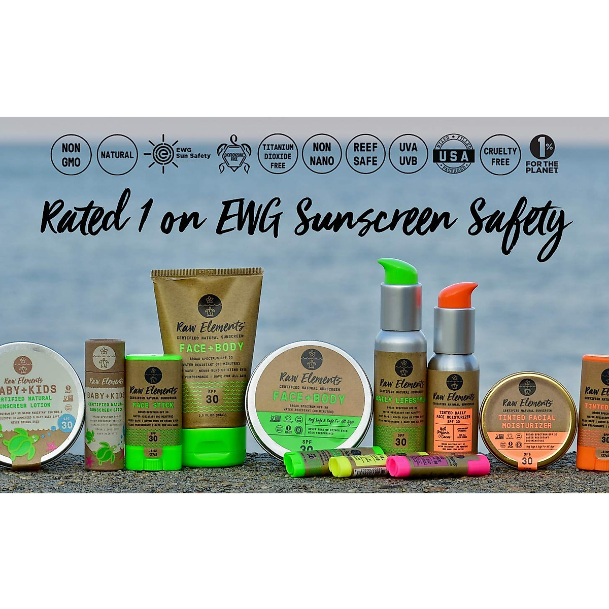 Raw Elements Mineral Sunscreen Moisturizer - Non-Nano Zinc Oxide, 95% Organic, Reef Safe, SPF 30+, Unscented, 3oz Tube (2-Pack)