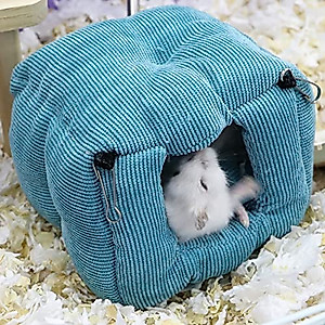 Toysructin 2 Pack Hamster Cave Sleeping Bed, Warm Small Animal Pets Hideout Hanging Nest Hammock with Soft Mat, Cozy Hamster Habitat Mini House Cage Accessories for Small Animals Squirrel Ferret Mouse