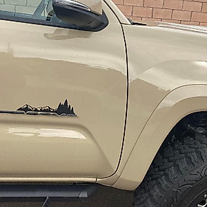 Ecqizer Mountain & Tree Vinyl Decals (2 PCS), Matte Black, Fit for Tacoma 2016-2023, Waterproof, Outdoor Use