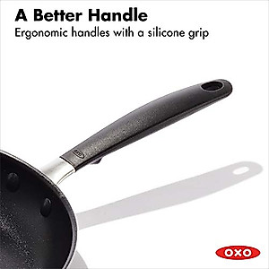OXO Good Grips 12" Frying Pan Skillet, 3-Layered German Engineered Nonstick Coating, Stainless Steel Handle with Nonslip Silicone, Black