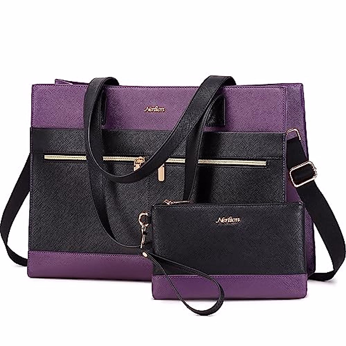 Nerlion Laptop Bag for Women 15.6 Inch Laptop Tote Bag Leather Computer Briefcase for Women Shoulder Bag Office Bag for Women (Purple)