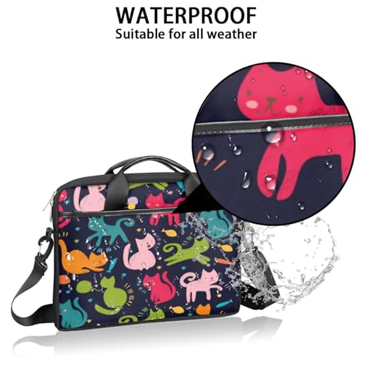 Warm Cats Laptop Computer Bag Waterproof Shoulder Messenger Bag 13-15 inch Durable Laptop Tote Bag with Shoulder Strap Handle Lightweight Crossbody Briefcase