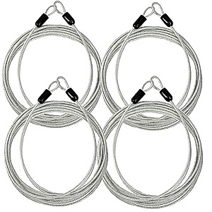 Lumintrail 4 Foot 3mm (1/8th Inch) Braided Steel Coated Security Cable Luggage Lock Safety Cable Wire Double Loop (4 Pack)