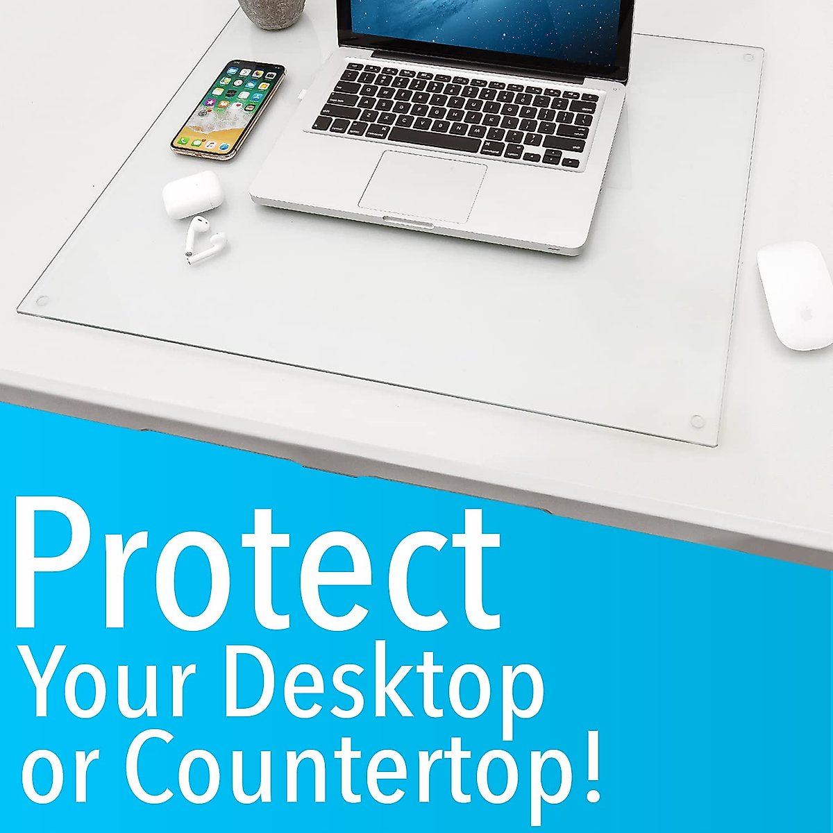 IMPRESA 19 x 24 Inches Tempered Glass Desk Mat for Desktop Computers, Laptops, Keyboard & Computer Monitor, Dry Erase Desk Mat Sturdy Reinforced Glass