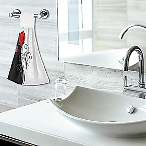 AUUXVA Hanging Hand Towels Beautiful Black White Red Rose Flower Kitchen Towels Absorbent Wipe Dish Towel Soft Washcloth Towels for Bathroom Gym Home Decor, 2 Pack