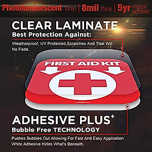 First Aid Kit Sign Glow in The Dark 4 Pack 6"x 6"First Aid Kit Inside Signs Stickers Photoluminescent, Glows for Up to 8 Hours
