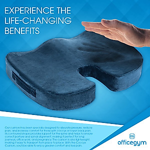 OFFICEGYM Orthopedic Coccyx Seat Cushion: Premium Memory Foam Pillow for Tailbone Pain & Back Support. Ergonomic & Travel Ready. Premium Hip & Back Support for Office Chair, Cars, & Airplane Seats