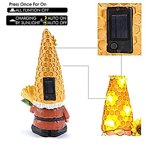 REYISO 12.3 inch Gnomes Garden Statue, Resin Sunflower Statues Gnome Figurine Solar Outdoor Decorations Art Sculpture for Patio Yard Lawn Garden Decor Lawn Ornaments Gnomes Gifts