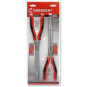 Crescent 2 Piece X2 Straight and Bent Long Nose Dual Material Plier Set - PSX204C , Red