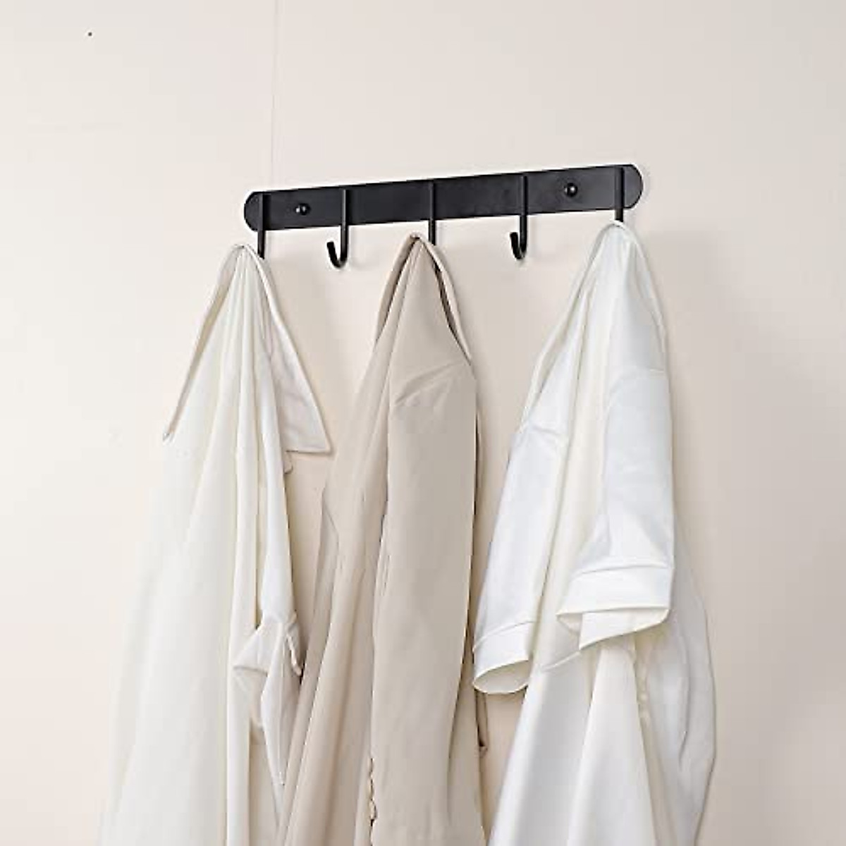 Encozy Coat Rack Wall Mounted - 5 Hooks, Heavy Duty, Stainless Steel, Metal Coat Hook Rail for Coat Hat Towel Purse Robes (Heavy Duty Black 2pc)