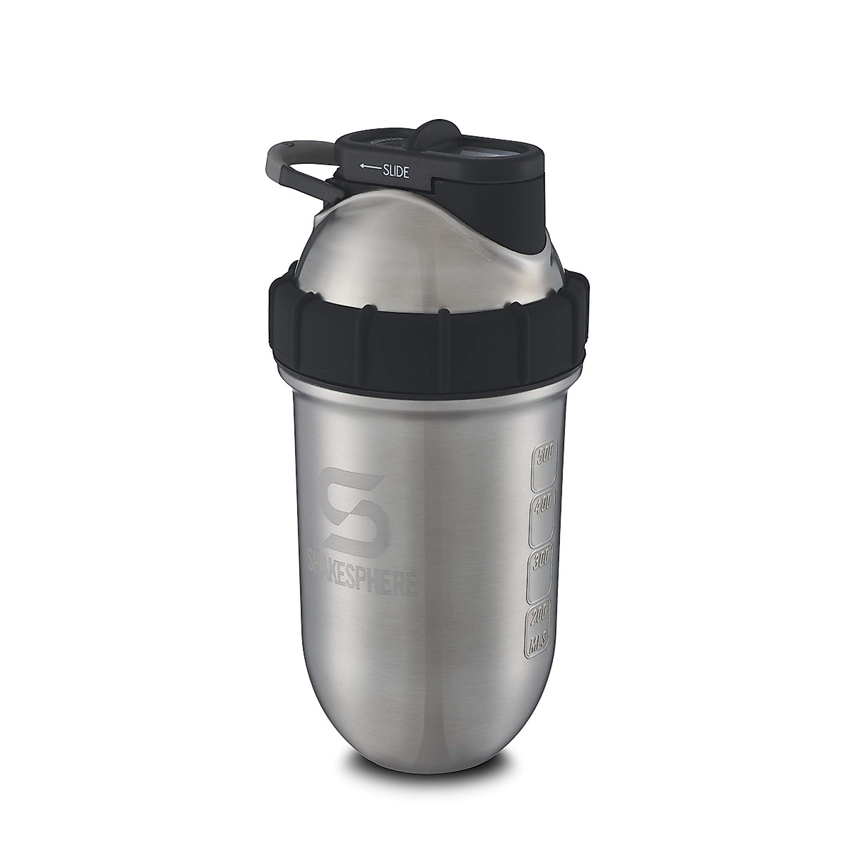 SHAKESPHERE Steel Protein Shaker Bottle - Insulated, BPA-Free, 24oz - Leak-Proof, Easy to Clean, No Mixer Ball Needed - Keeps Drinks Hot & Cold - Ideal for Shakes & Smoothies (Steel)