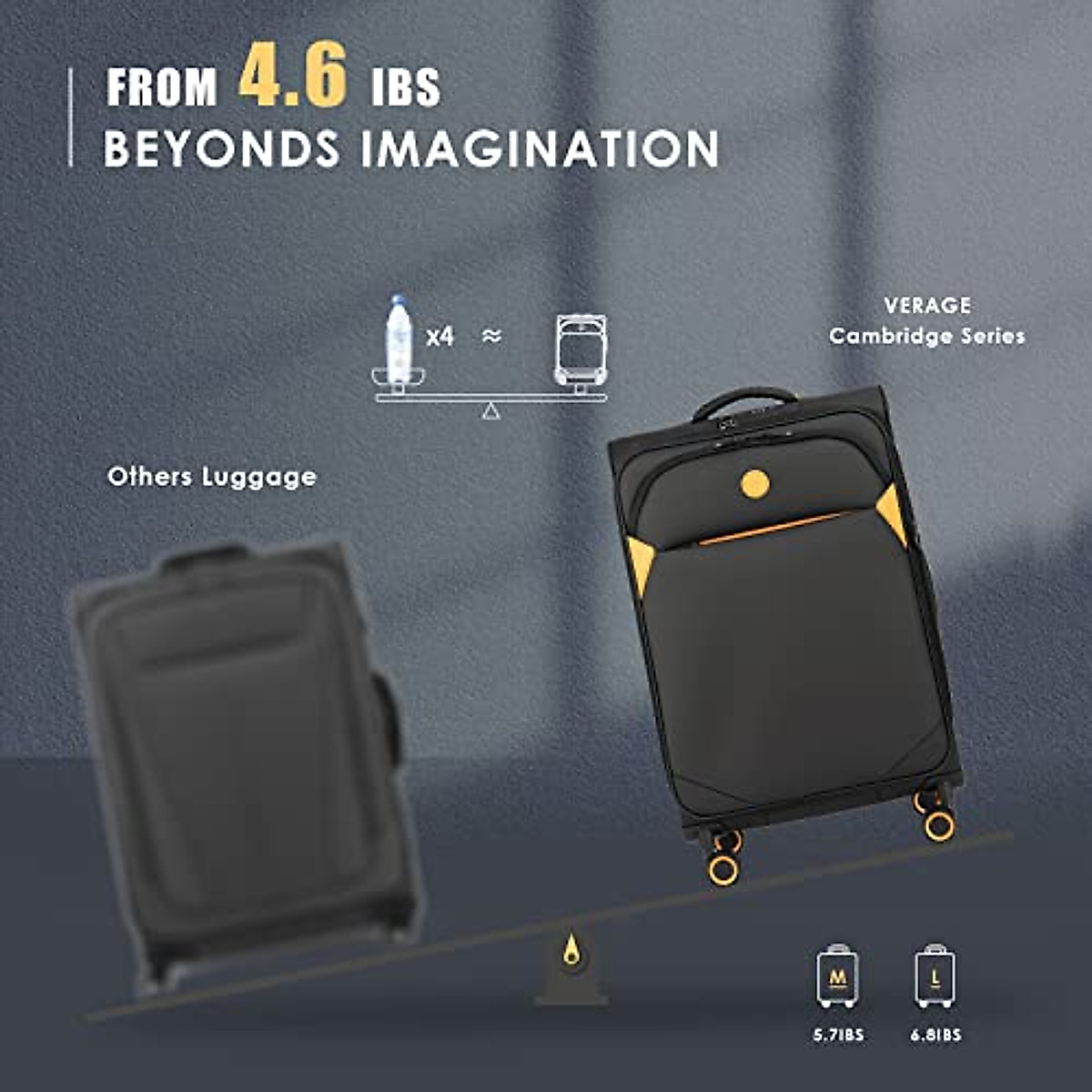 Verage Cambridge Lightweight 2 Piece Luggage Sets,Softside Expandable Spinner Wheel Suitcase,Black,2-Piece Set(20/24)