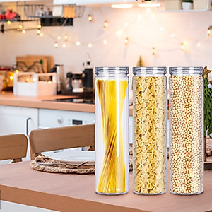 GRZJOPP 6Pcs Spaghetti Pasta Storage Containers with Lids,Tall Clear Pasta Storage Containe for Noodles Flour Cereal Sugar Beans, Spaghetti Pantry Container
