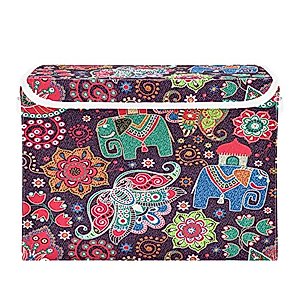 Paisley Elephant Storage Basket 16.5x12.6x11.8 In Collapsible Fabric Storage Cubes Organizer Large Storage Bin with Lids and Handles for Shelves Bedroom Closet Office