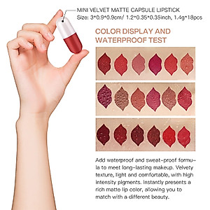 LSxia 18 Colors Capsule Pills Lipstick Mini Lip-Stick Set, Long Lasting Mini Matte Lipstick Lip Stain Lip Tint - Labiales Mate 24 Horas Originales, Cute Dark Red Matte Lipsticks Set for Women
