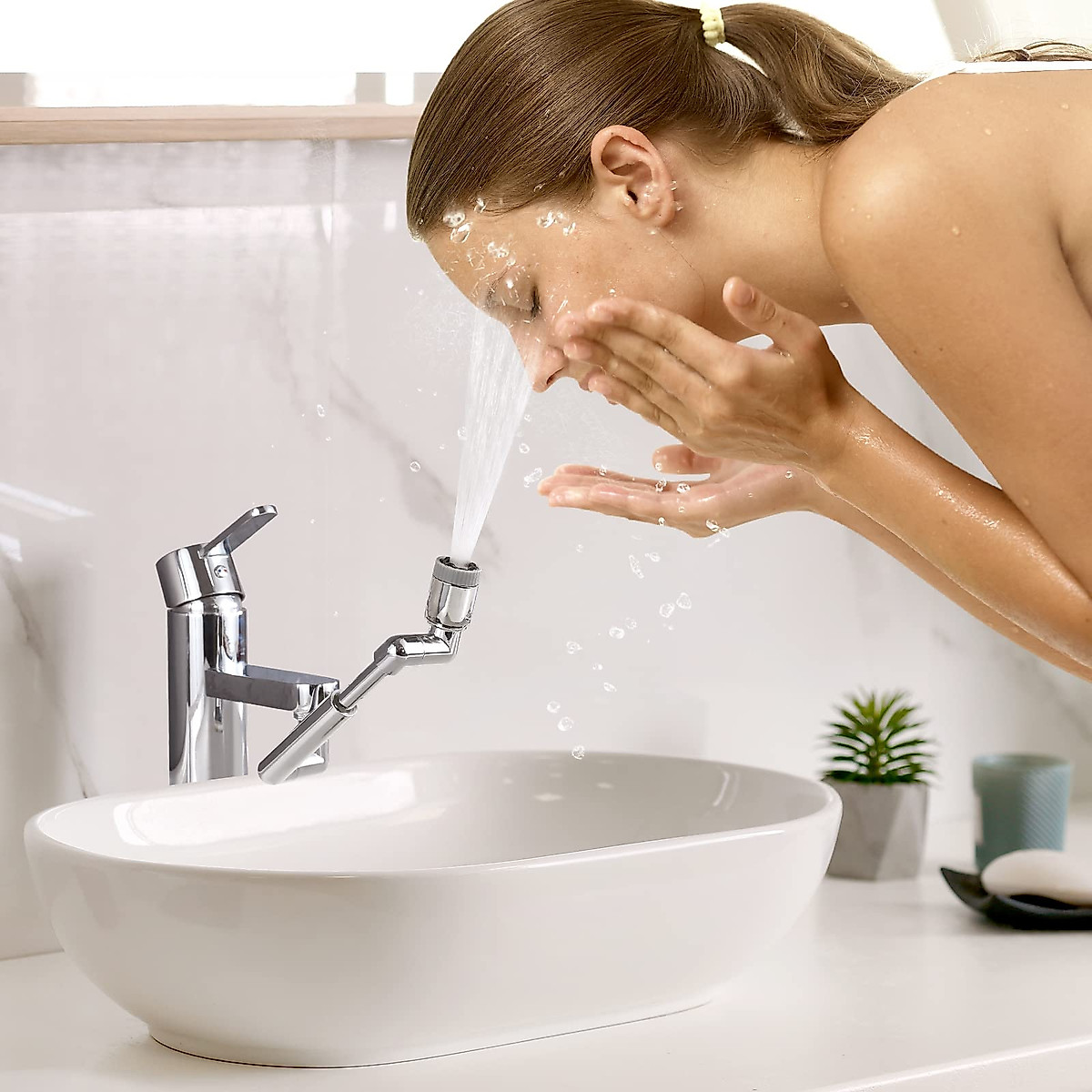 1440° Rotating Faucet Extender(Updated from 1080°), 3-funciton Faucet Aerator, Faucet Attachment with Female/Male Thread for Bathroom or Kitchen, Plastic Faucet Nozzle,Robotic Arm Sink Aerator Chrome