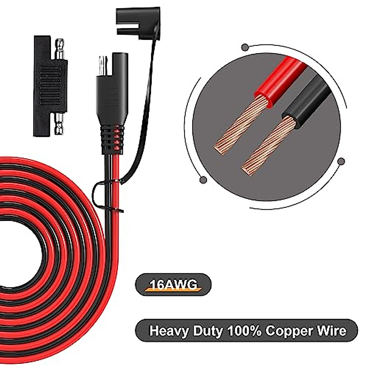 12FT SAE to SAE Extension Cable, SAE Connector Cable Quick Disconnect Connector 16AWG, for Automotive, Solar Panel Panel SAE Plug(12FT(16AWG))