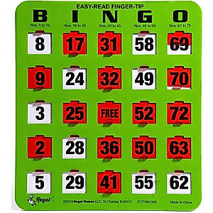 Regal Bingo Bingo Cards with Sliding Windows - Green Reusable & Large Bingo Cards - Ideal for Family Fun Bingo Game Night - No Chips & Daubers Needed - 25 Pcs