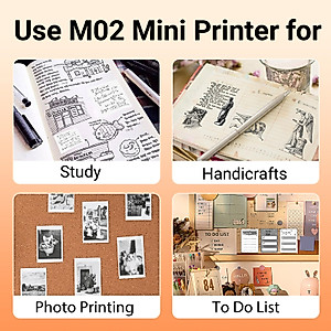 Phomemo M02 Sticker Printer - 2024 Mini Pocket Printer Portable Thermal Inkless Photo Printer via Bluetooth - Good for Exam Notes, Study Notes, Scrapbooking, Journal, Work, Gifts