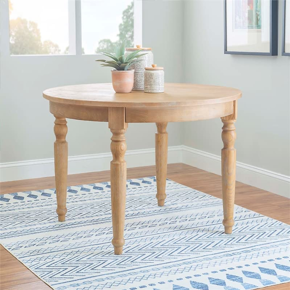 Linon Avalon Wood Round Dining Table in Light Brown