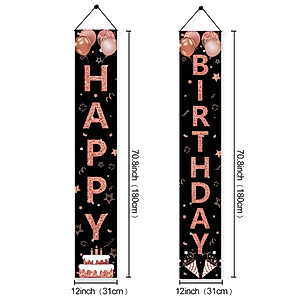 3pcs Rose Gold Birthday Banner Decorations for Women Girls, Happy Birthday Door Banner Backdrop Porch Sign Party Supplies for 16th 18th 30th 40th 50th