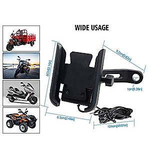ZJDU Universal Premium Bike Phone Mount for Motorcycle - USB Phone Charger Holder Handlebar/Rear-View Mirror Cellphone Mount,360 Rotation,for 4.0-6.5" Inch Smartphones,Black b