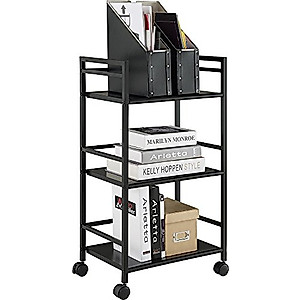 Ameriwood Home Marshall 3 Shelf Metal Rolling Utility Cart, Black
