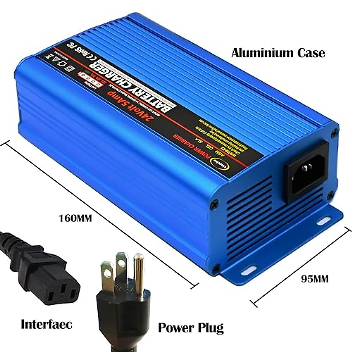 Unocho 24V Battery Charger Automatic Smart Battery Charger Maintainer 5A Trickle Charger with Alligator Clips for Charging AGM Gel Lead-Acid Batteries