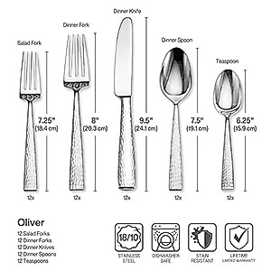 Mikasa Oliver 65-Piece 18/10 Stainless Steel Flatware Set with Serveware, Service for 12