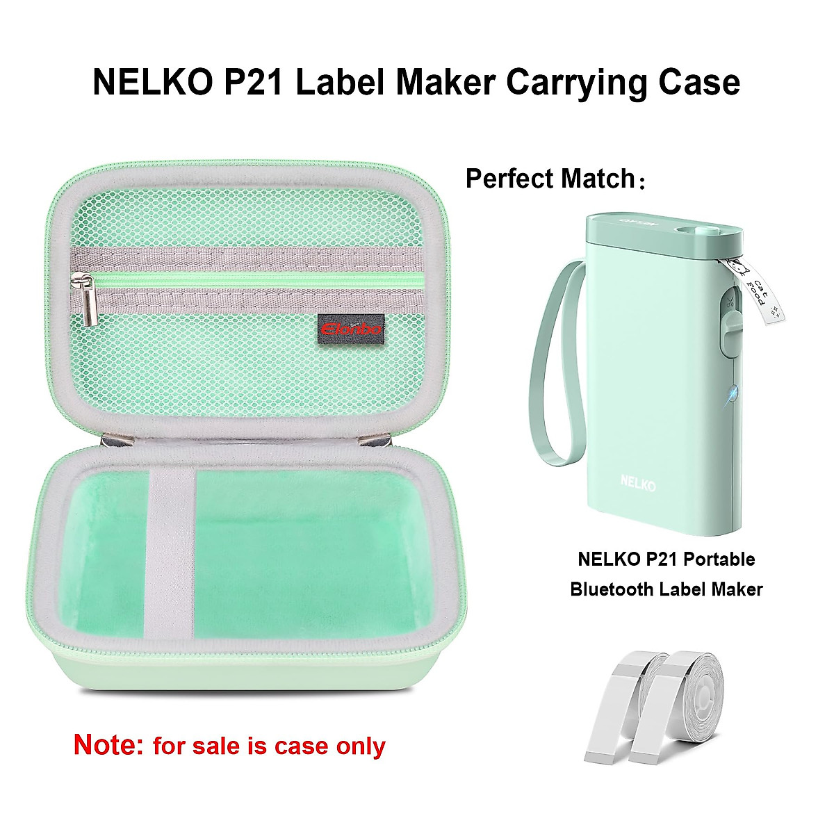 Elonbo Carrying Case for Nelko P21 / for TYPONOS P21 Label Maker Machine, Portable Bluetooth Label Printer Travel Bag, Small Mini Smart Phone Handheld Labeler Storage Holder, Pocket Fits Label Paper