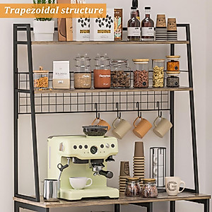 X-cosrack 5-Tier Coffee Bar Rack, Industrial Bakers Rack with Storage Shelves Hooks, Microwave Rack Organizer with Wire Basket Drawer for Kitchen, Coffee Station Pantry, (Rustic Brown)