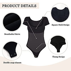 SHAPERX Seamless Short Sleeve Bodysuit for Women Tummy Control Shapewear Thong Sculpting Body Shaper,SZ5253-Black-S/M