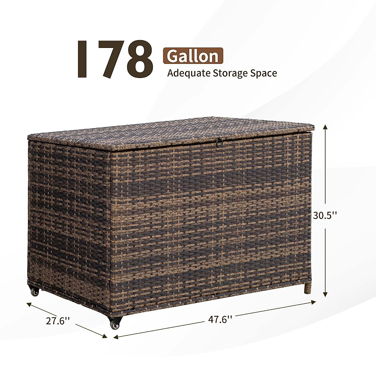 MEISSALIVVE 178 Gallon Outdoor Storage Box, Patio Deck Box with 2 Wheels, Handle Large Portable Wicker Rattan Deck Box for Patio Furniture Cushions, Throw Pillows, Garden Tools and Pool Floats (Brown)