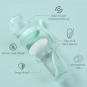 Felli On the Go Yogurt Parfait Snack Cups with Lid, Reusable Acrylic Travel Jars for Chia Pudding, Portion Control Breakfast & Lunch Containers, Small Fridge Food Storage (2, Green)