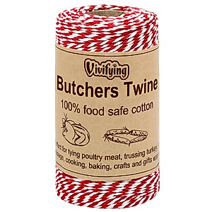 Vivifying Butchers Twine, 328 Feet 2mm Food Safe Cotton Red and White Cooking Twine, Ideal for Trussing Turkey, Roasting, Baking, Bacon, Pumpkin Bread, Festive Holiday Kitchen Use & Gift Wrapping