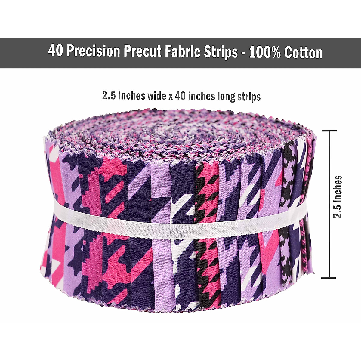 Soimoi 40Pcs Houndstooth Print Cotton Precut Fabrics for Quilting Craft Strips 2.5x42inches Jelly Roll - Purple & Pink