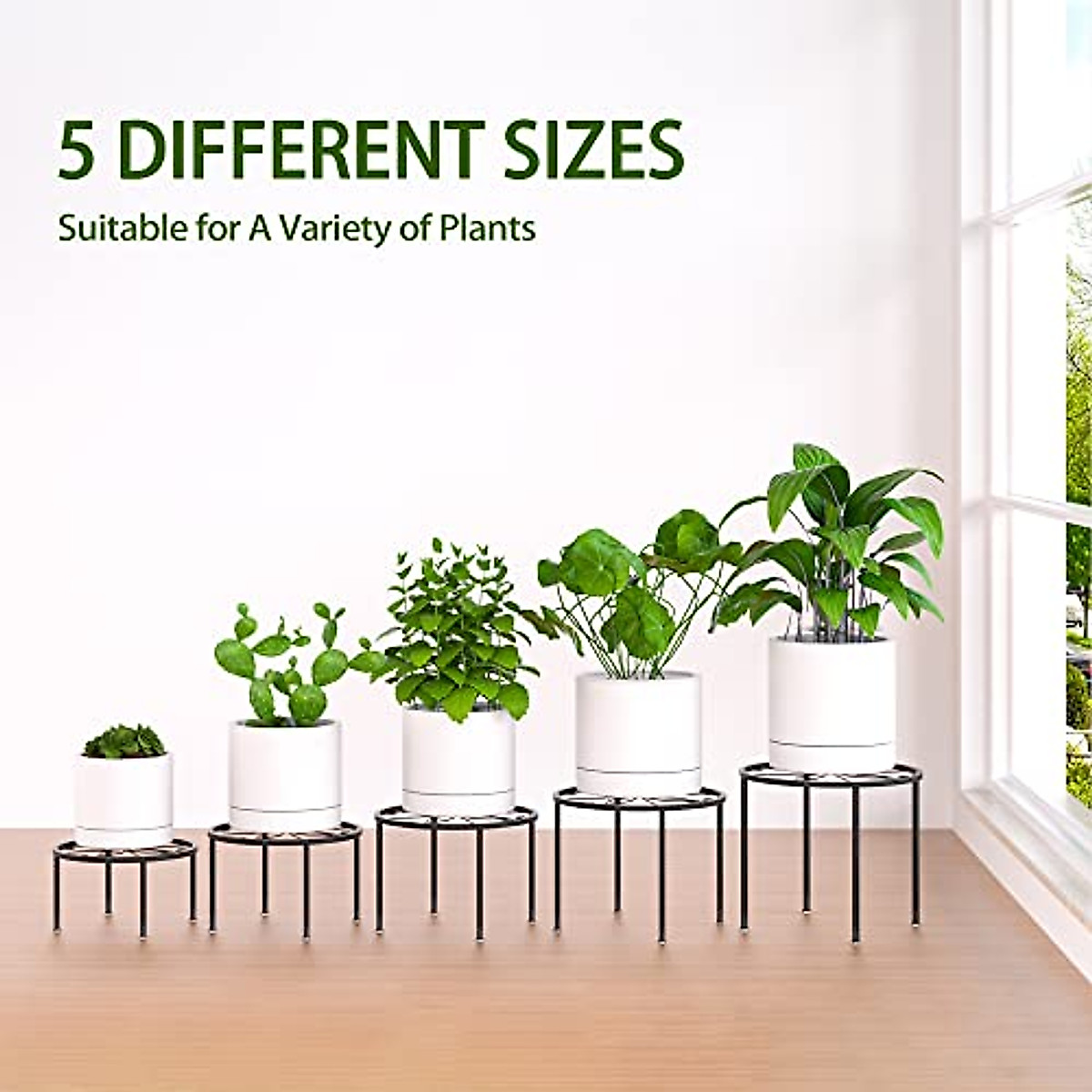 CADANI 5-Pack Decent Metal Plant Stands, Anti-Rust Iron Flower Pot Stand, Heavy Duty Plant Pot Shelf, Decoration Racks for Home Indoor and Outdoor