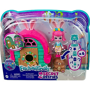 Mattel Enchantimals Secret Besties Cabin Playset with Small Doll House, Bree Bunny Doll (3.5-inch), 5 Nesting Animal Figures & Accessory, Harvest Hills Toy Collection