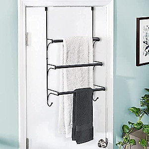 Auledio Adjustable Over The Door Triple Towel Rack with Hooks,Black