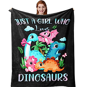 Amonee-YL Dinosaur Blanket, Dinosaur Gifts, Dinosaur Gifts for Girls, Just A Girl Who Loves Dinosaurs, Dinosaur Blanket for Girls 40"X50", Dinosaur Party Decorations, Gifts for Dinosaur Lovers